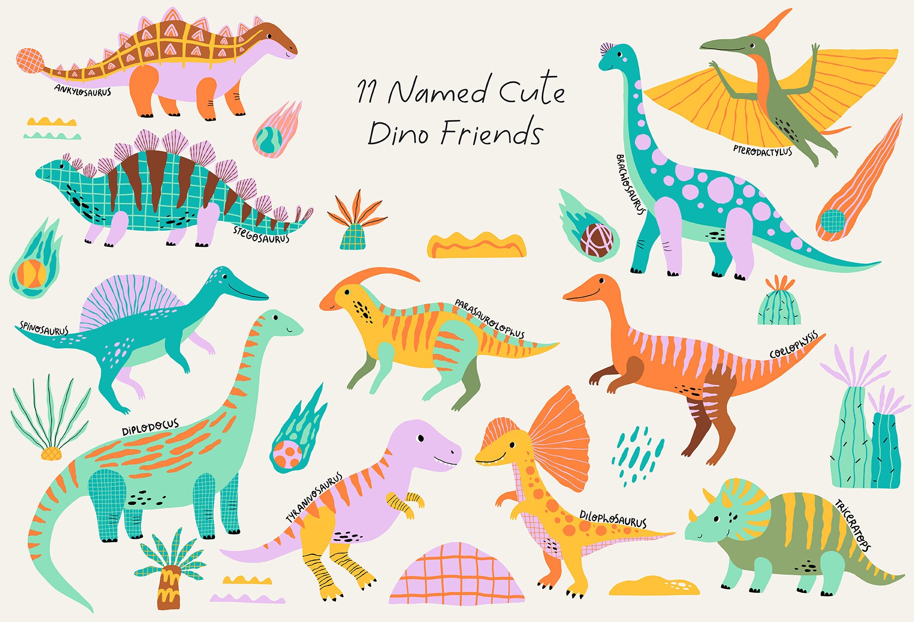 Dino Illustration Nursery Art, Dino Clipart, Dino Digital Paper, Canva ...