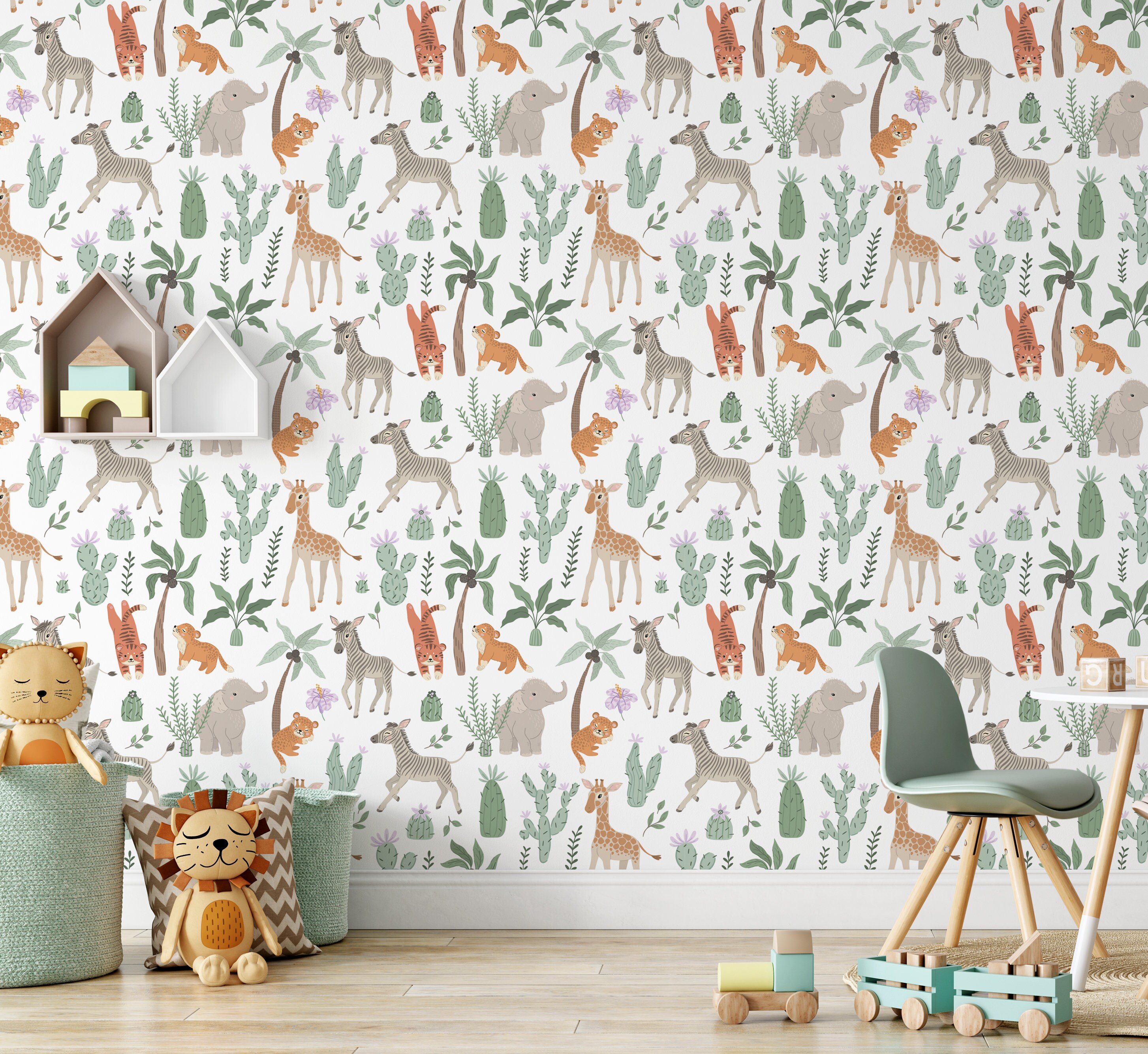 Safari Summer Seamless Pattern, Cute Safari Animals and Floral Seamless ...