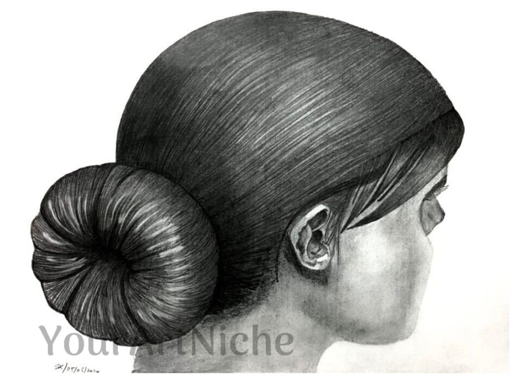 CUSTOM DIGITAL Illustration of a Woman With a Bun, Custom Graphite ...