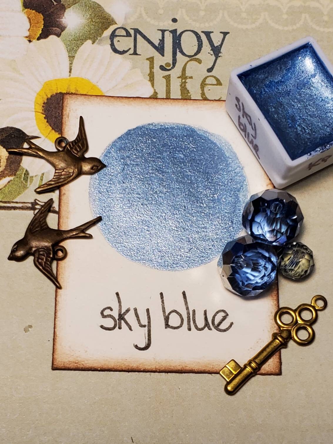 Sky Blue Metallic shimmering handmade watercolor paint for | Etsy