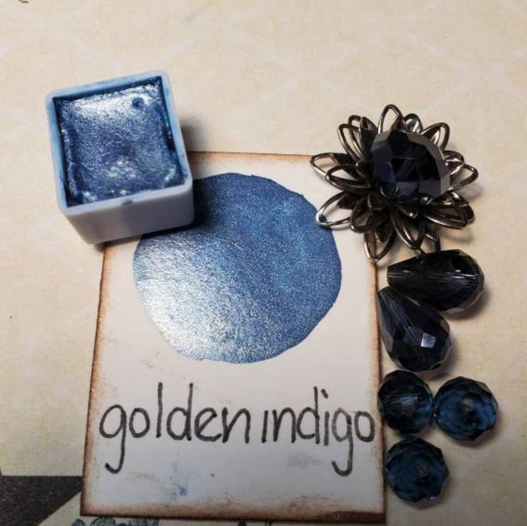 Golden Indigo Metallic, Shimmering, Handmade Watercolor Paint for ...