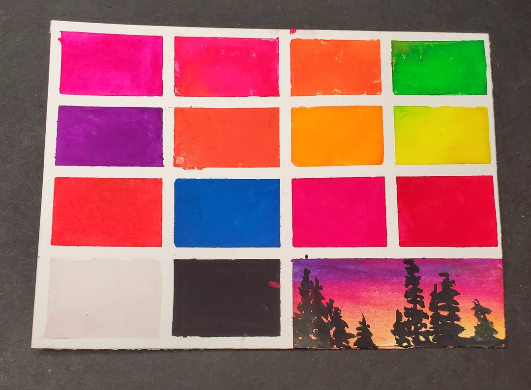 Neon Set 14 Half Pans, Handmade Watercolor Paint for Painting, Mixed ...