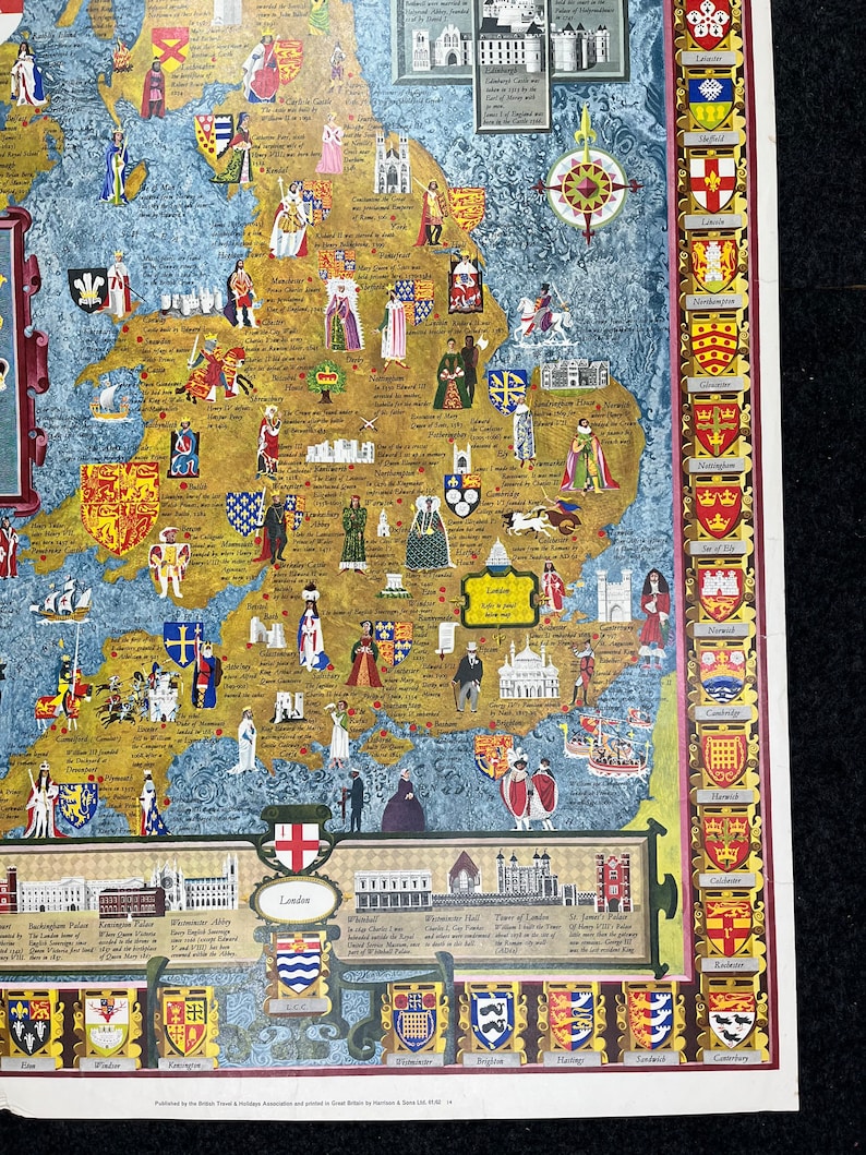 1950s Map of Royal Britain Travel Poster the British Travel - Etsy