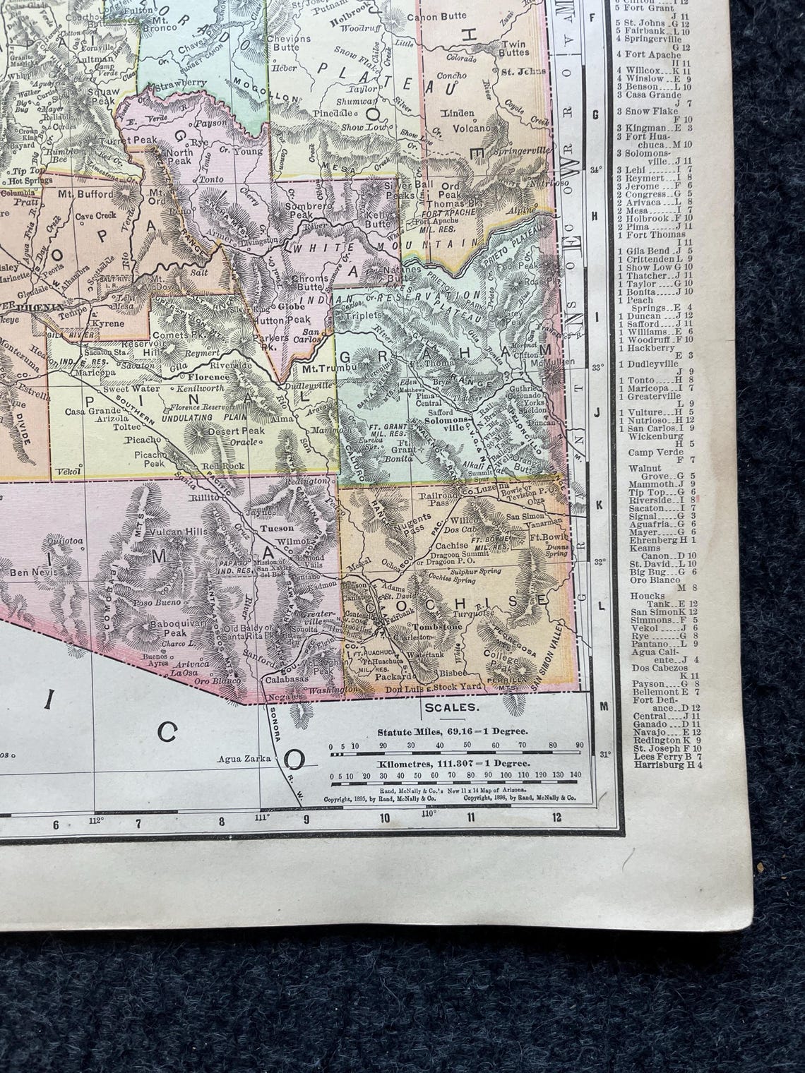 1890s Arizona & Nevada Map: Original Antique Atlas Page - Etsy