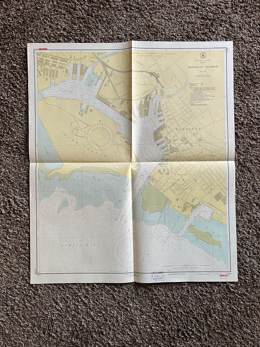 Large 1950s Map of Hawaii and Oahu 32 X 46, Pearl Harbor Maps, Vintage Travel Art, Hawaiian ...