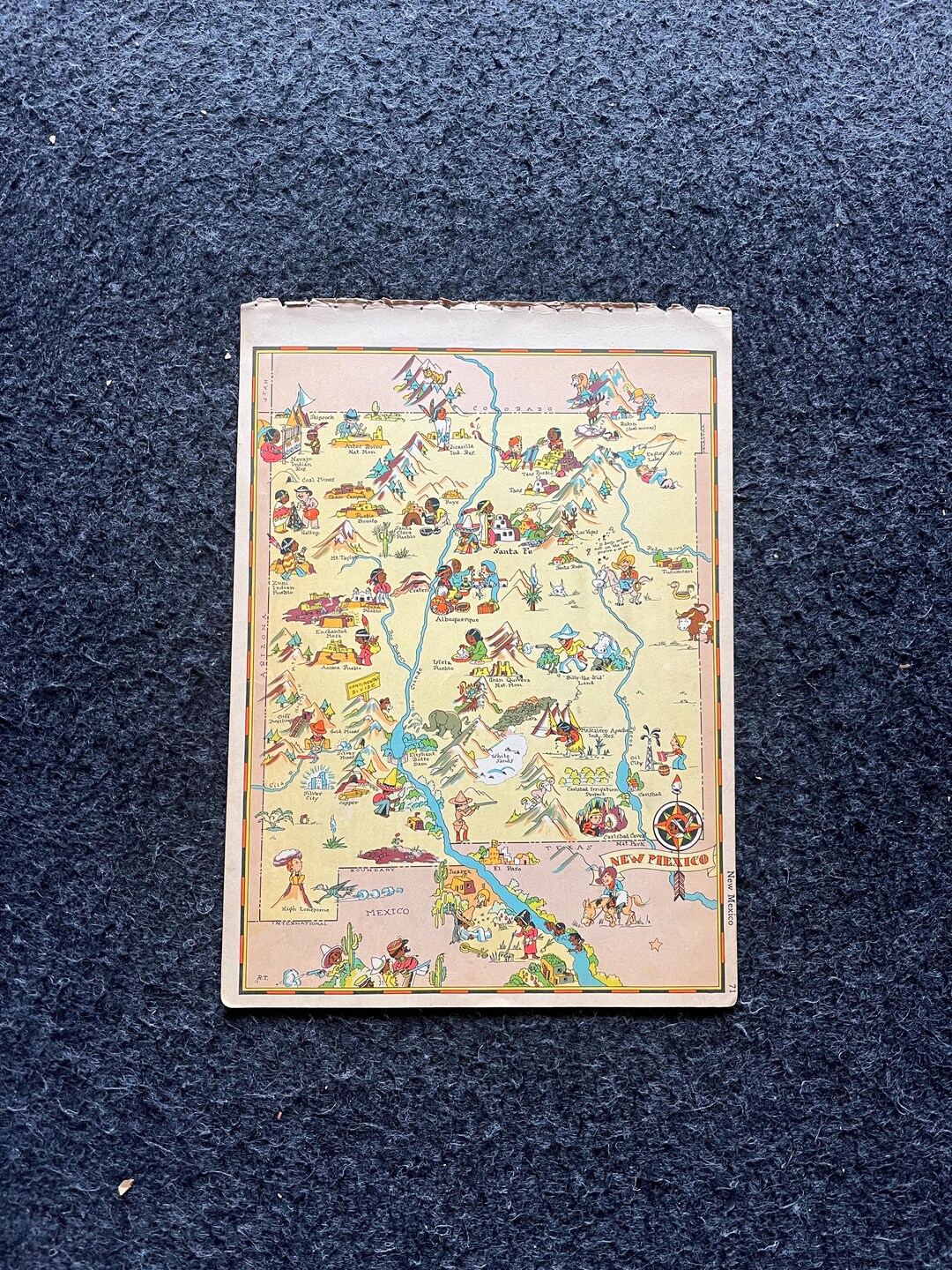 1931 Cartoon NEW MEXICO Pictorial Map, Original Atlas Page, Cottage ...