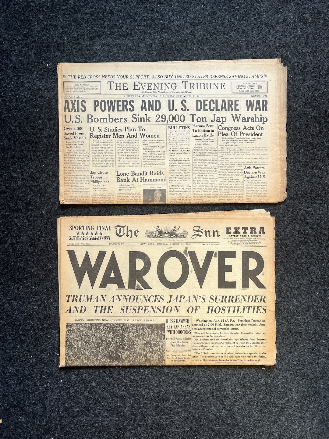 1945 Start and End of WW2 VE Day Vintage Newspapers World War 2 ...