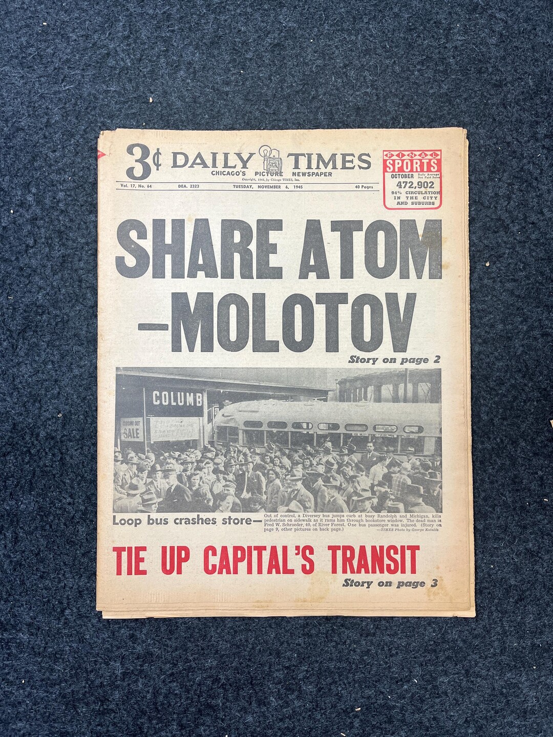 1945 Atomic Bombing Information Newspapers, Enola Gay, World War 2 ...