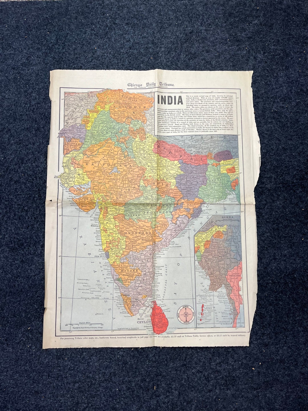 1942 WW2 Map of India Vintage World War 2 Map, Pacific Theatre ...