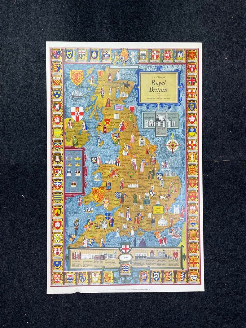 1950s Map of Royal Britain Travel Poster the British Travel - Etsy