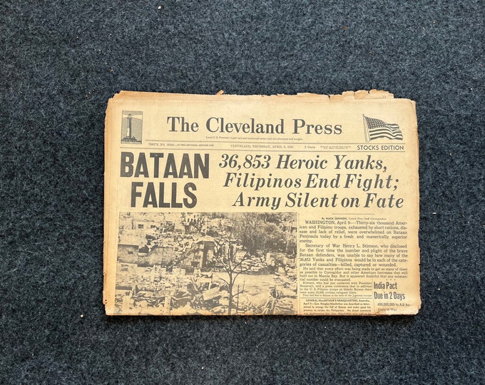 WW2 1942 Fall of Bataan, Bataan Death March, Original Newspaper, WW2 ...