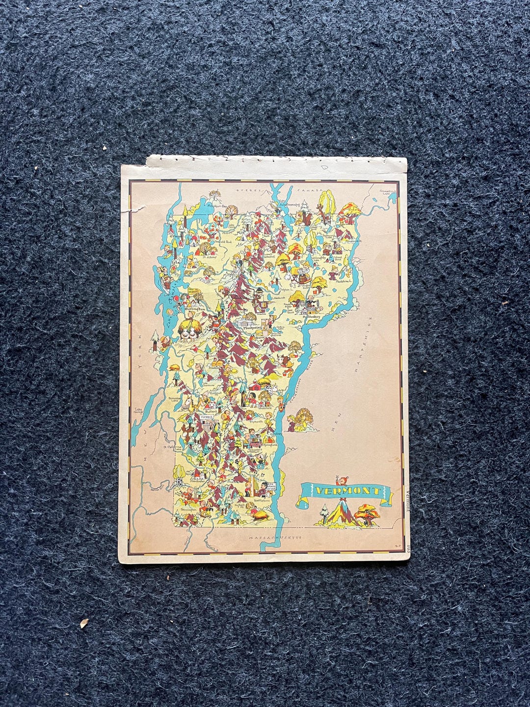 1931 Cartoon VERMONT Pictorial Map, Original Atlas Page, Cottage Core ...