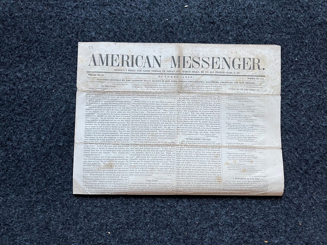 1856 Christian Religious Newspaper, Original Christian Memorabilia ...
