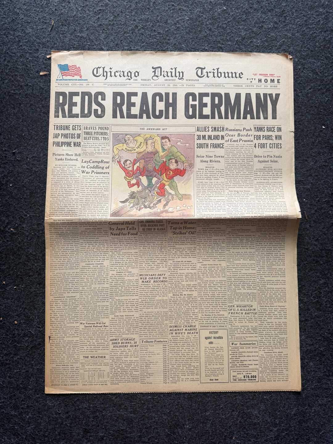 Late WW2 Newspaper, Allied Invasion of Germany FRONT PAGE ONLY ...