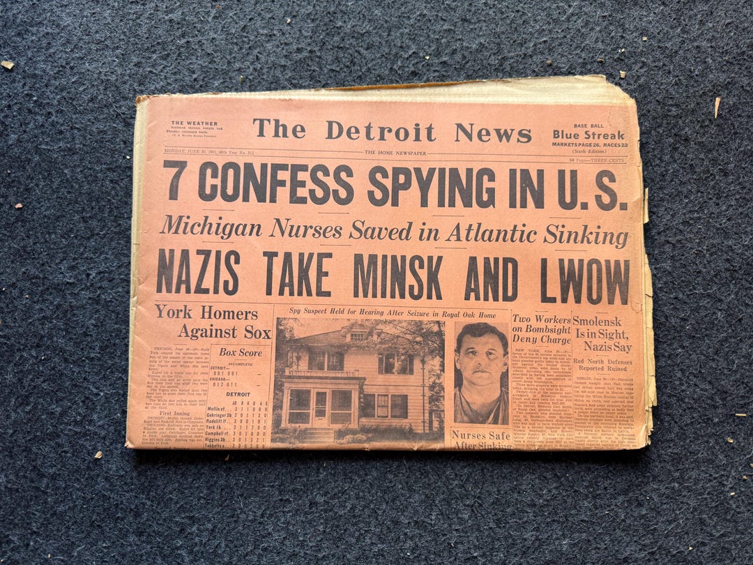 1941 WW2 Spy Ring Newspaper: Espionage & War History Memorabilia - Etsy