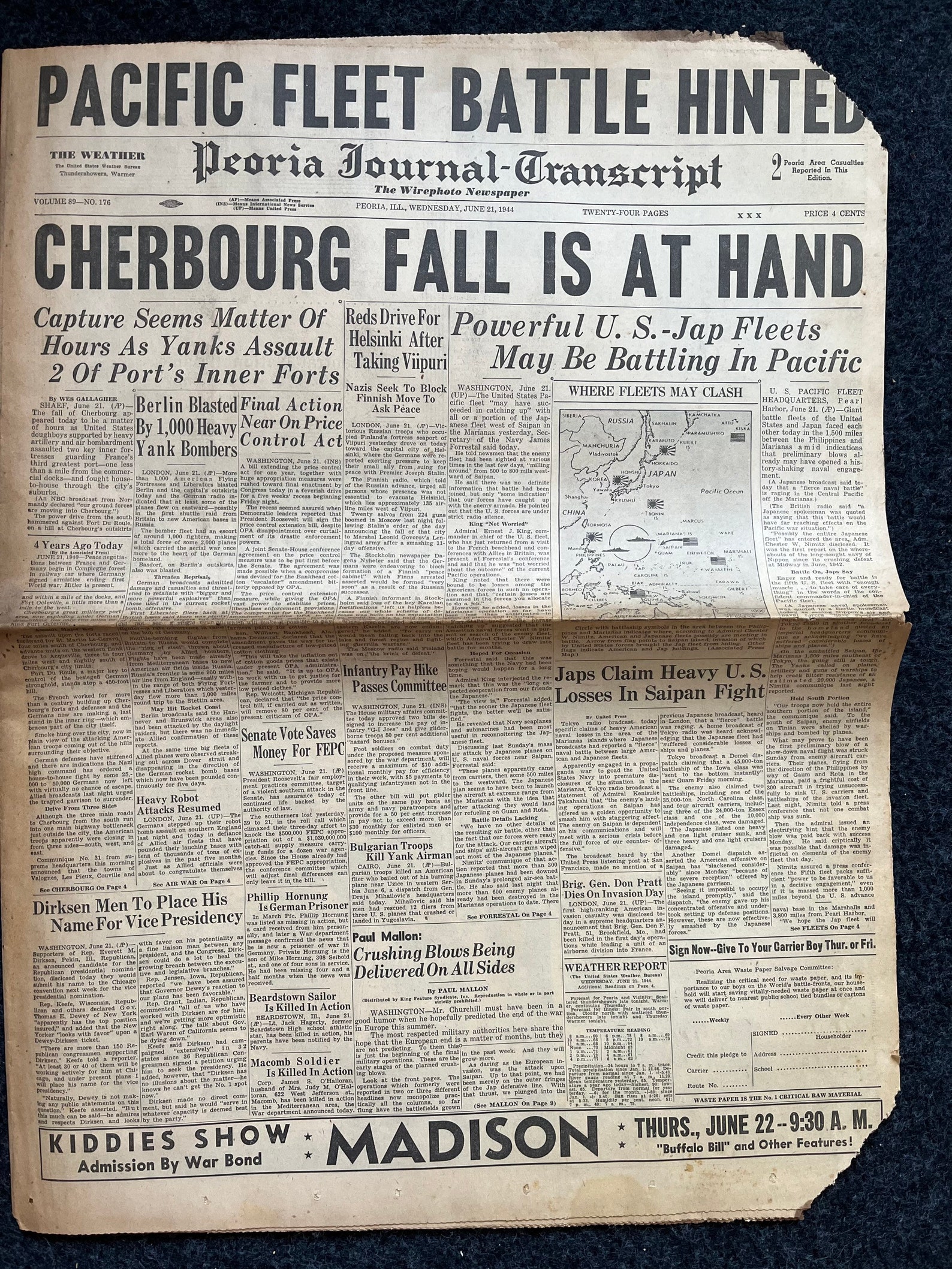 1944 Fall of Cherbourg World War 2 Battle of Philippines Sea - Etsy