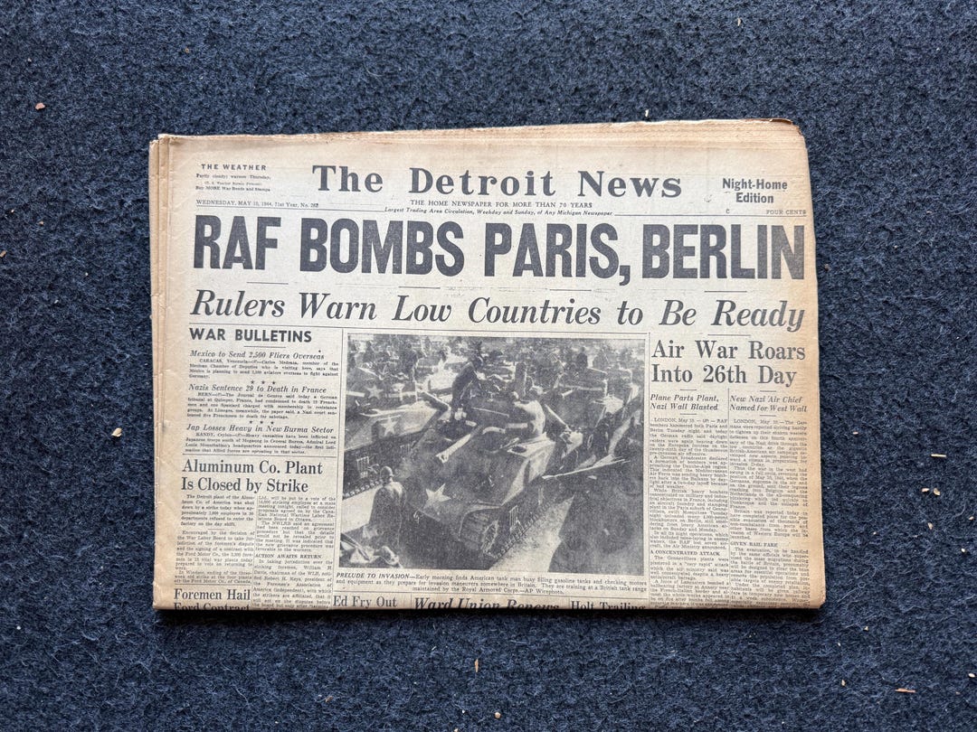 1944 RAF Vs Luftwaffe WW2 European Theatre Newspaper - Original Vintage ...