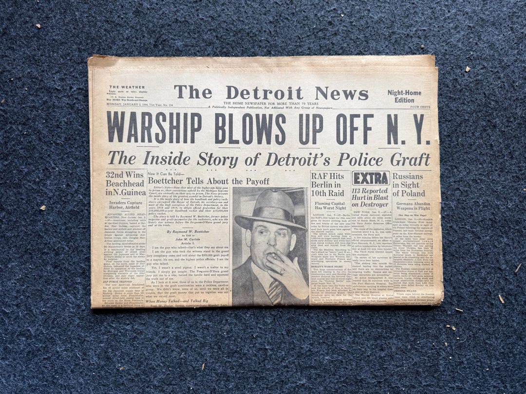 1944 WWII Newspaper: Warship Explosion off New York - Vintage ...