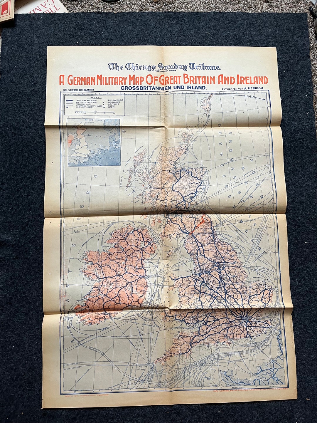 1914 WWI Great Britain Map, England Maps Decor World War I Map of the ...