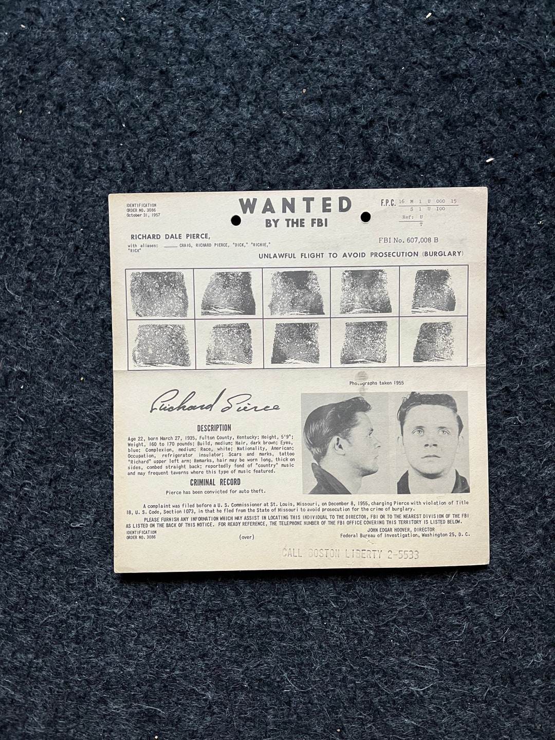 1950s FBI Wanted Poster, Vintage Serial Killer Memorabilia, Police Law ...