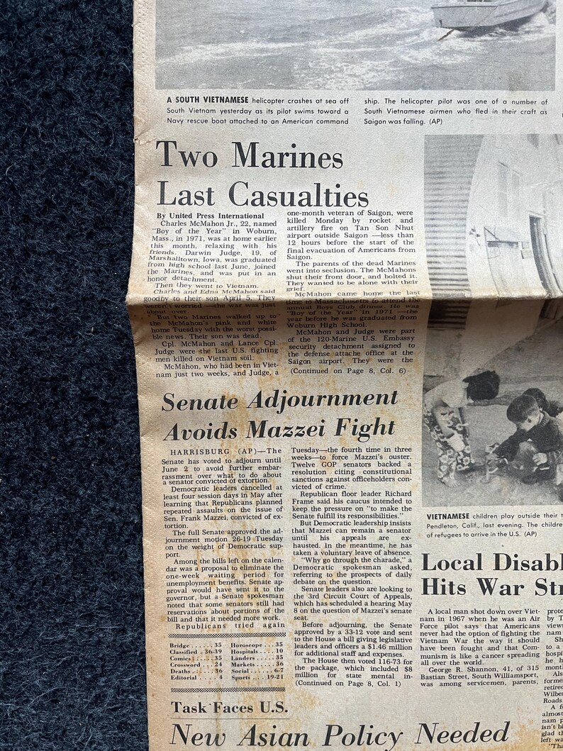 1975 Fall of Saigon - Original Vintage Newspaper - Vietnam War History ...