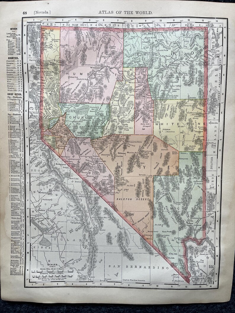1890s Arizona & Nevada Map: Original Antique Atlas Page - Etsy