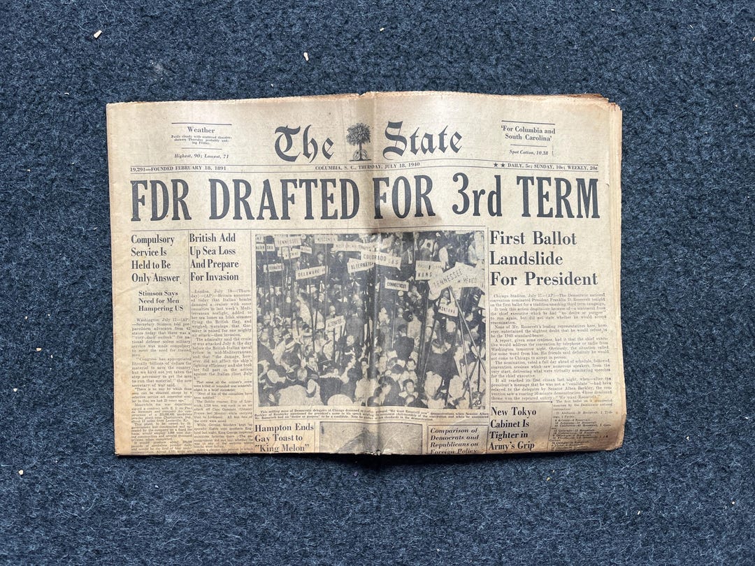 1940 FDR Wins Historic 3rd Term, Historic Gifts, Vintage Newspaper, WW2 ...