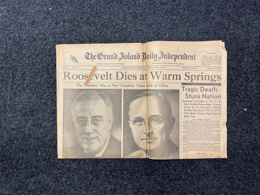 1944 WW2 Death of FDR Roosevelt Death Shatter Nation US - Etsy Australia