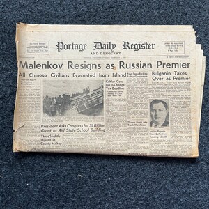 1955 Malenkov Resigns of Soviet Union, Vintage Newspaper, Original ...