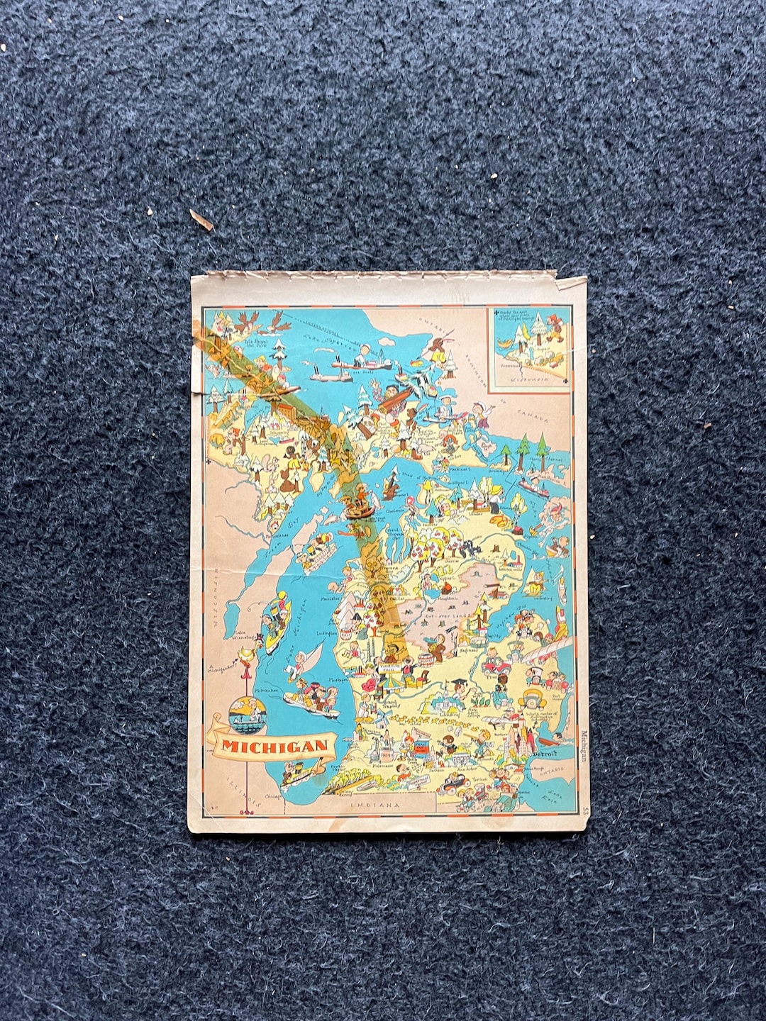 1931 Cartoon MICHIGAN Pictorial Map, Original Atlas Page, Cottage Core ...