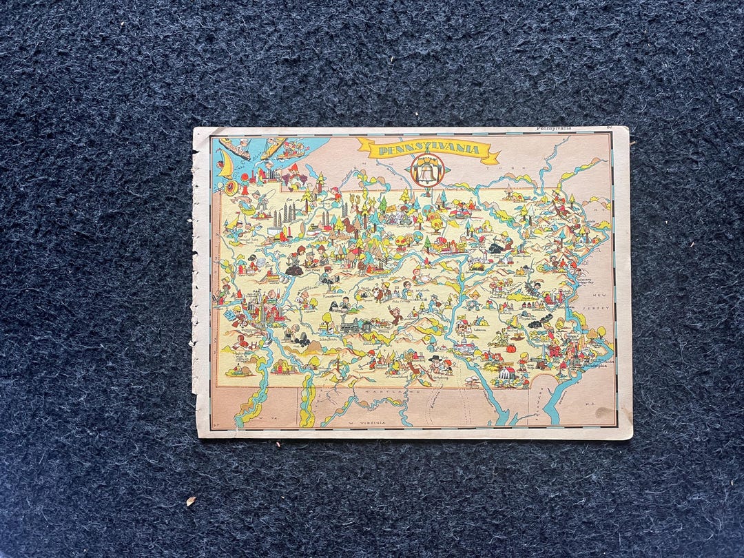 1931 Cartoon RHODE ISLAND Pictorial Map, Original Atlas Page, Cottage ...