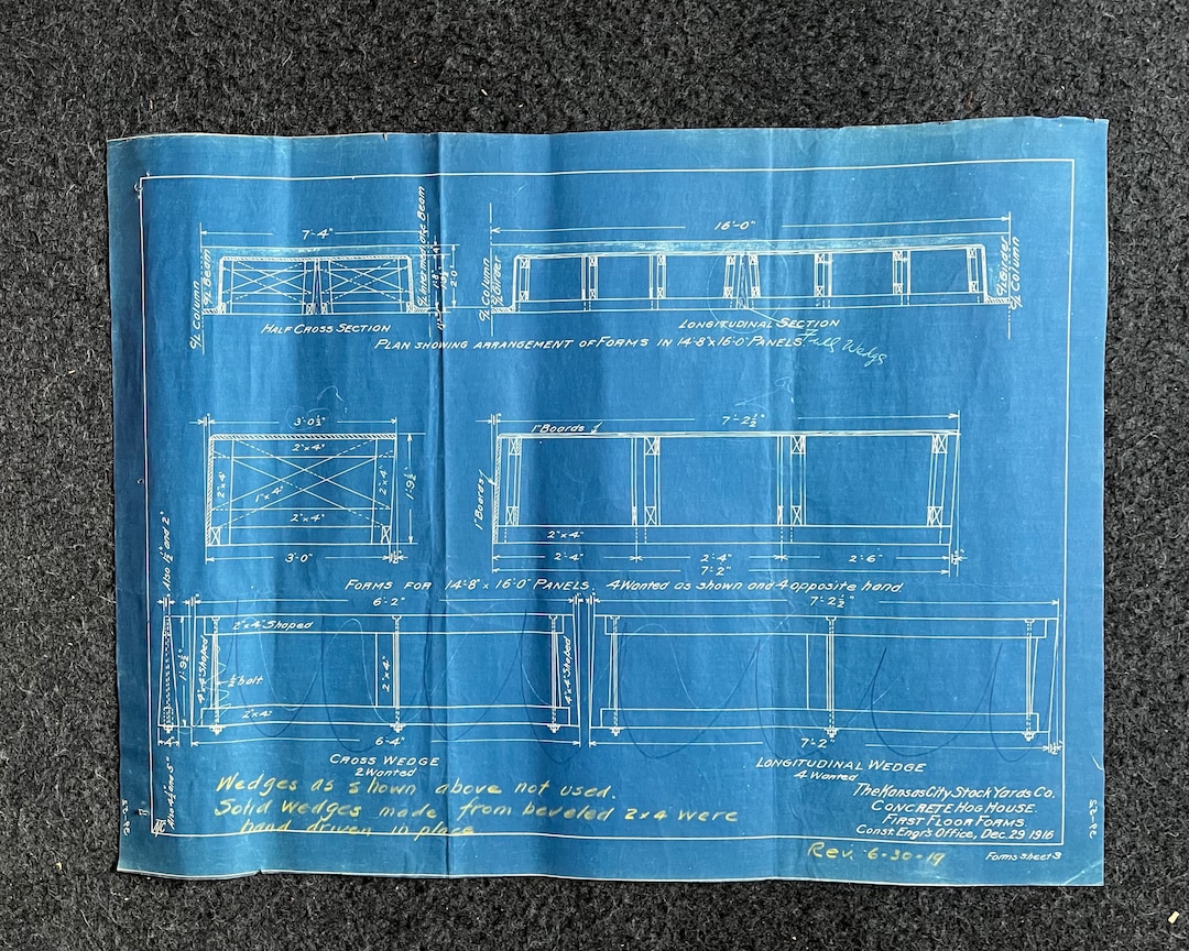 1919 Kansas City Stockyard Hog House Blueprints, Vintage KC Wall Decor ...
