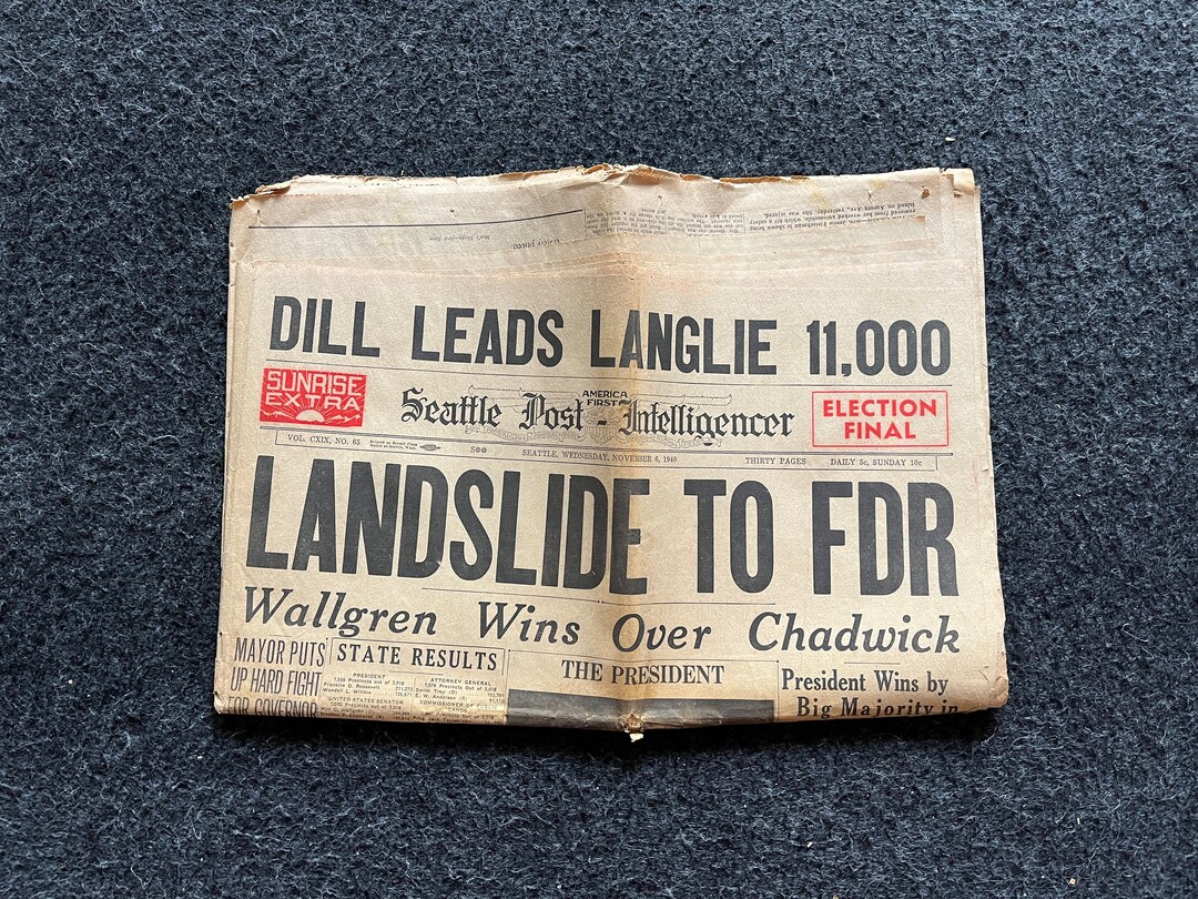 1940 FDR Wins Historic 3rd Term, Historic Gifts, Vintage Newspaper, WW2 ...