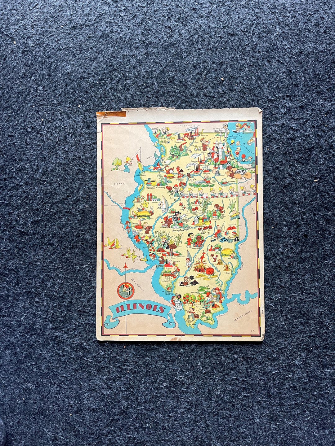 1931 Cartoon ILLINOIS Pictorial Map, Original Atlas Page, Cottage Core ...