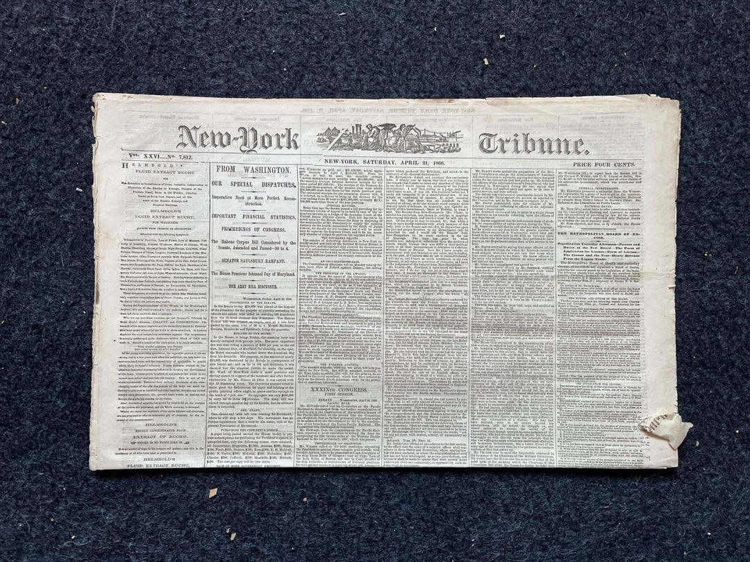 1866 14th Amendment Passes Senate, Civil War Original Newspaper ...