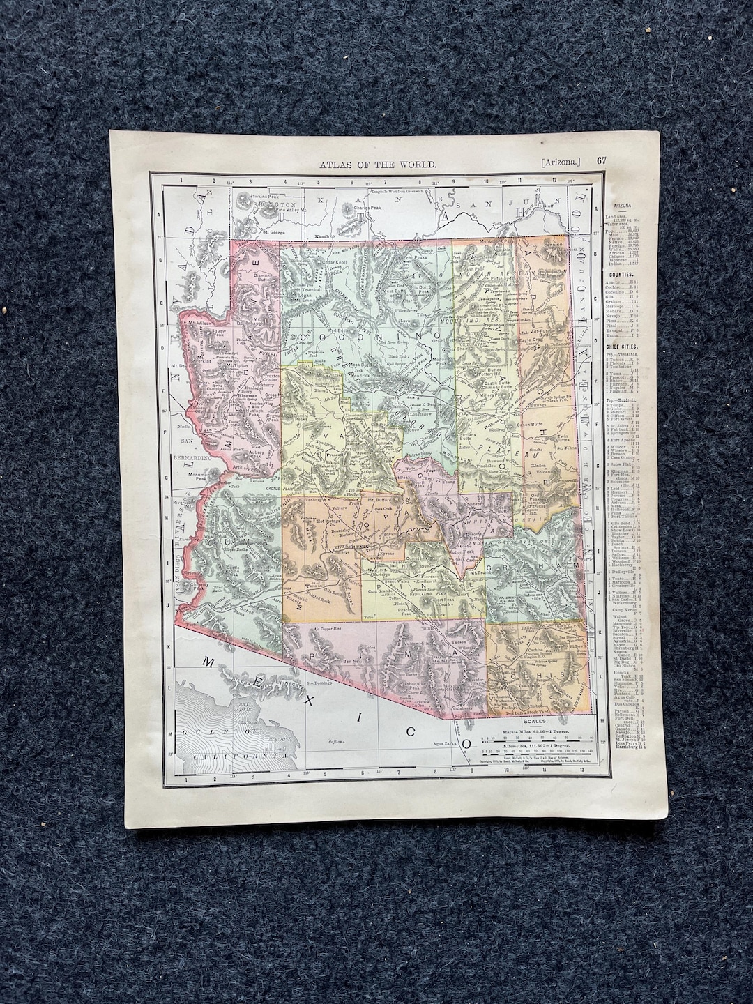 1890s Arizona & Nevada Maps, Original Atlas Page, Vintage Wall Decor ...