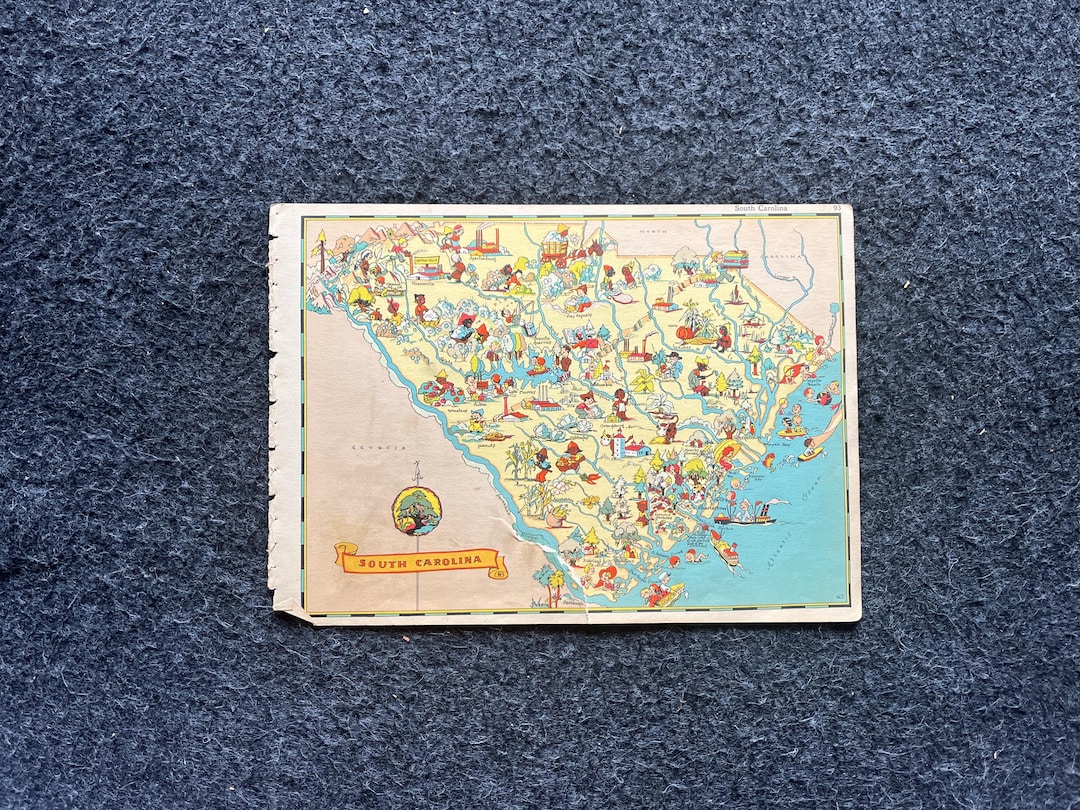1931 South Carolina Pictorial Map: Vintage Atlas Page - Etsy