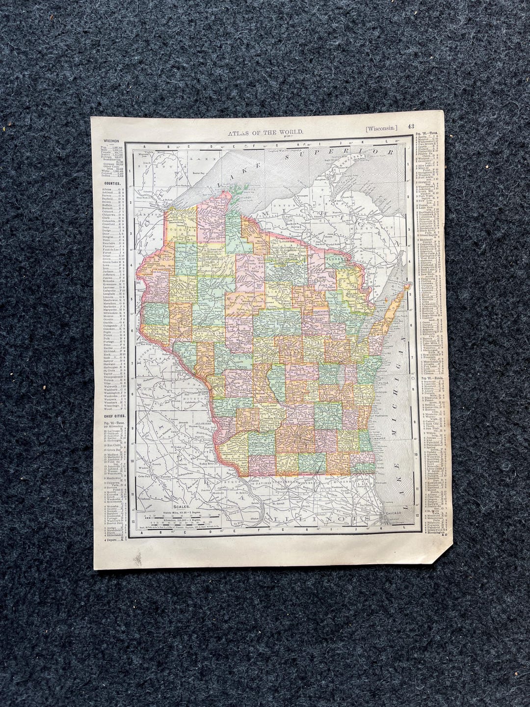 1890s Wisconsin & Minnesota Map, Original Atlas Maps, Vintage Wall ...