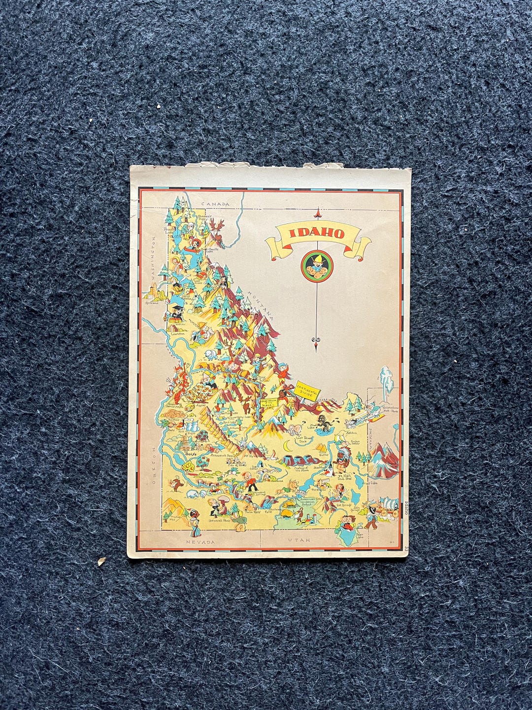 1931 Cartoon IDAHO Pictorial Map, Original Atlas Page, Cottage Core Art ...