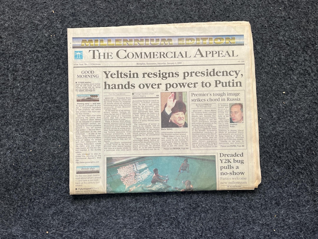 2000 Putin Takes Control of Russia From Yeltsin, Vintage Newspaper ...