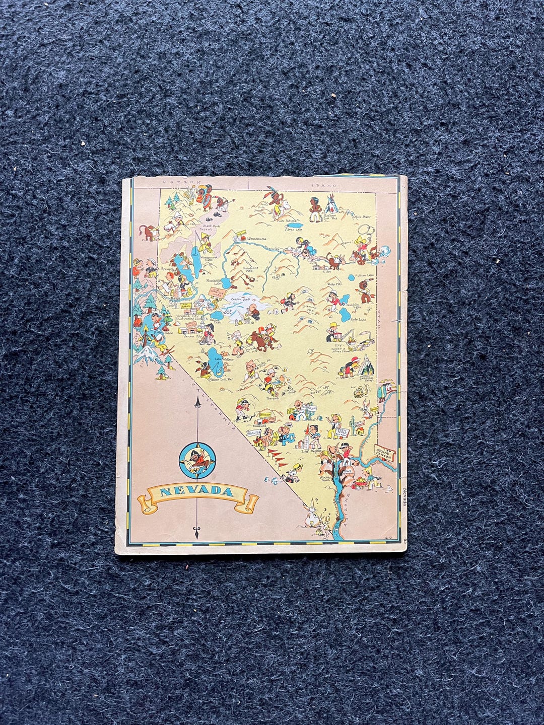 1931 Cartoon NEVADA Pictorial Map, Original Atlas Page, Cottage Core ...
