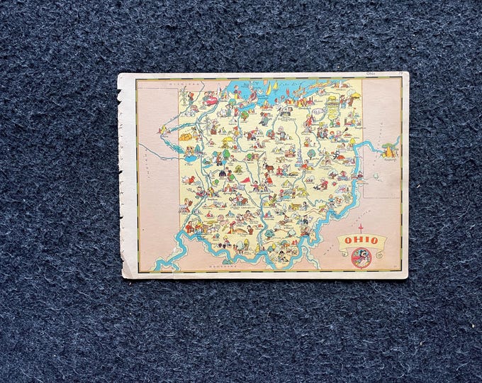 1931 Cartoon OHIO Pictorial Map, Original Atlas Page, Cottage Core Art ...