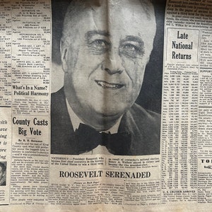 1940 FDR Wins Historic 3rd Term, Historic Gifts, Vintage Newspaper, WW2 ...