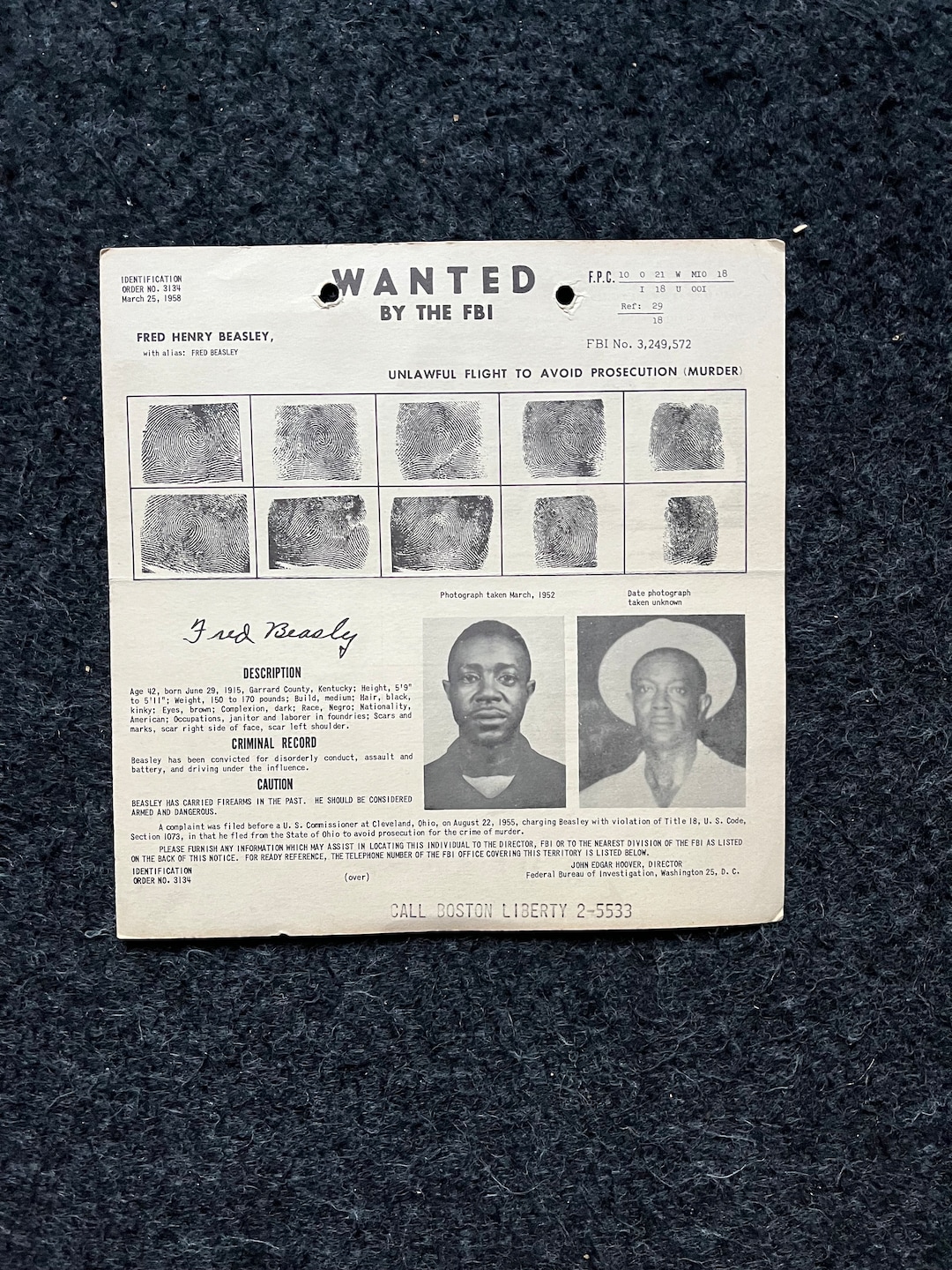 1950s FBI Wanted Poster, Vintage Serial Killer Memorabilia, Police Law ...
