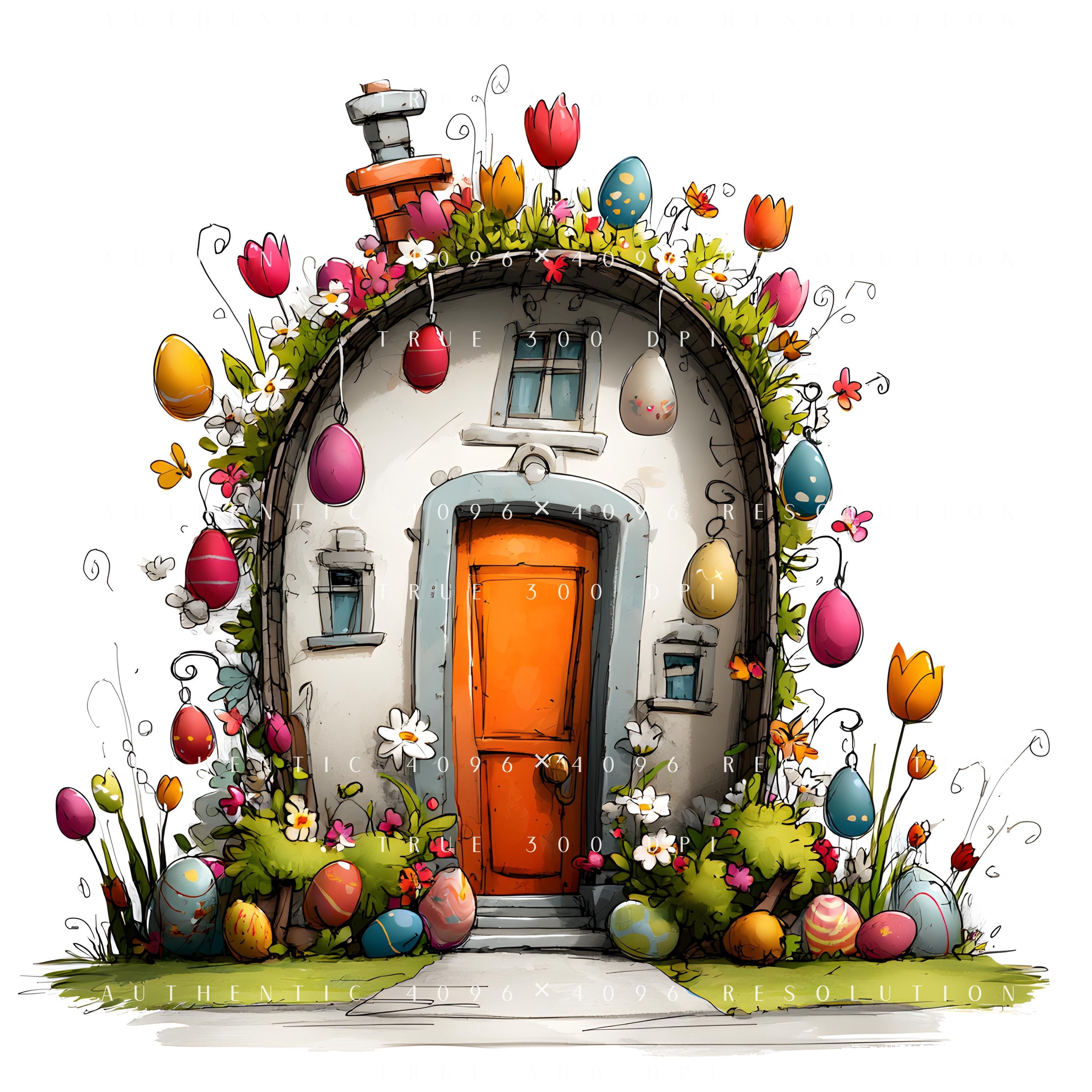 18 Whimsical Quirky Easter House Clipart, Storybook Village, Printable ...