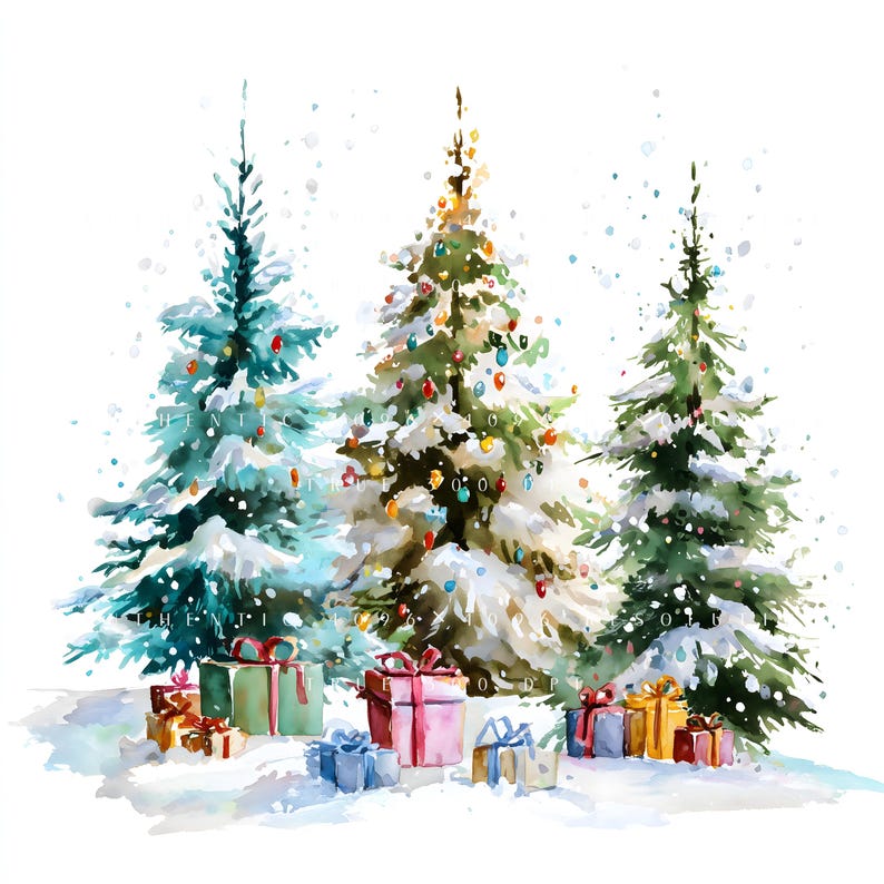 20 Christmas Trees Clipart, Snowy Holiday Evergreens, Cozy Winter Decor ...