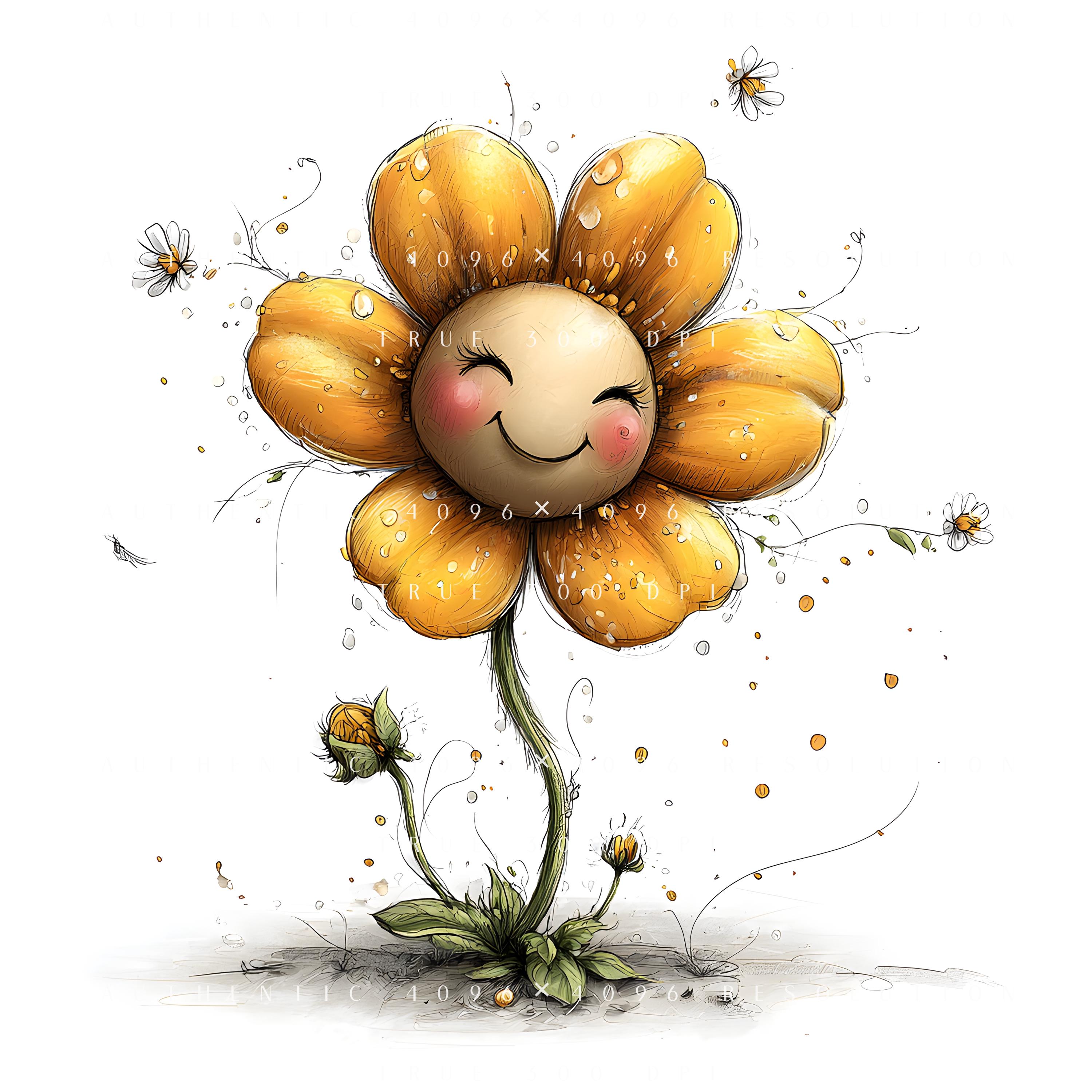 18 Whimsical Smiling Flower Clipart, Happy Floral Face, Nursery Spring ...