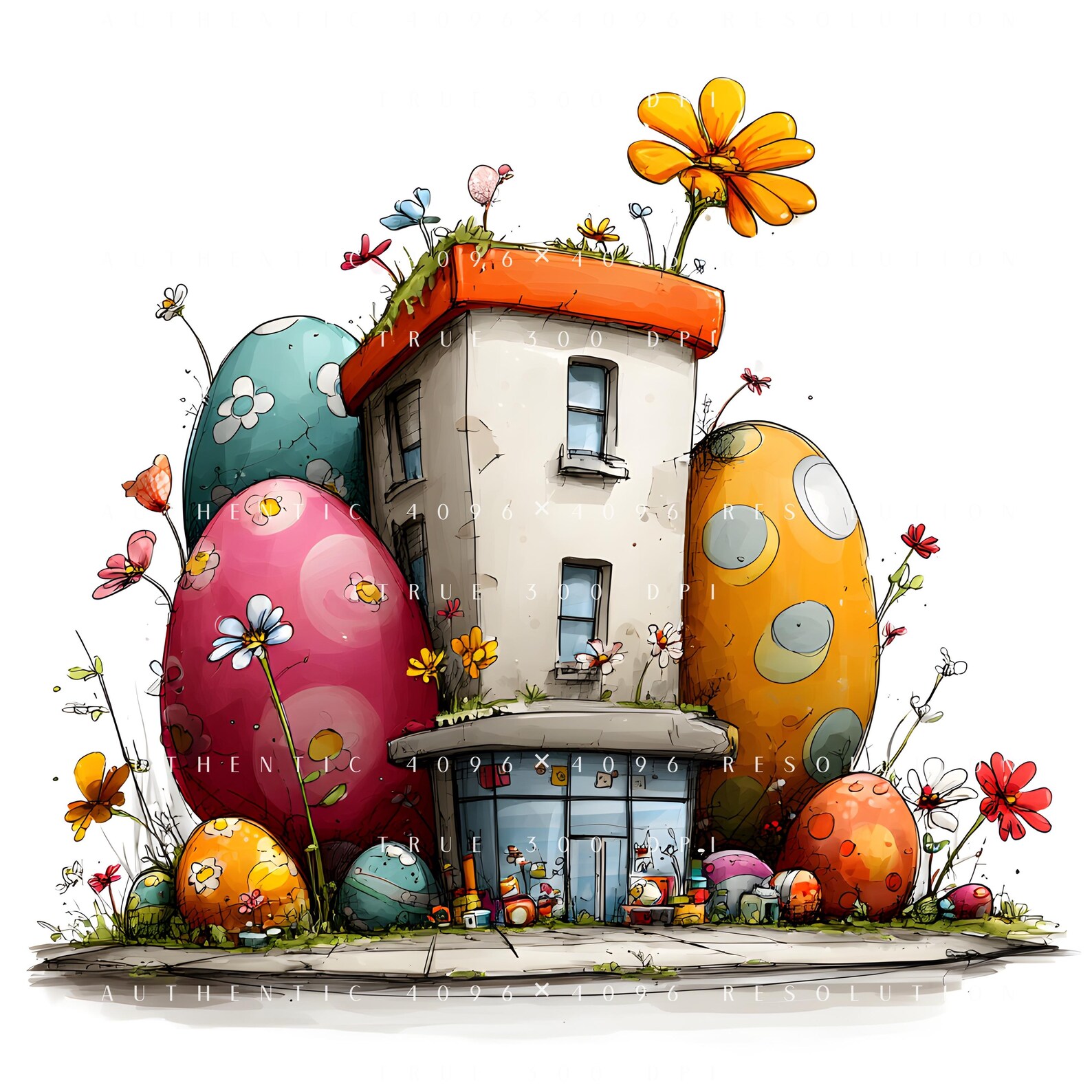 18 Whimsical Quirky Easter House Clipart, Storybook Village, Printable ...