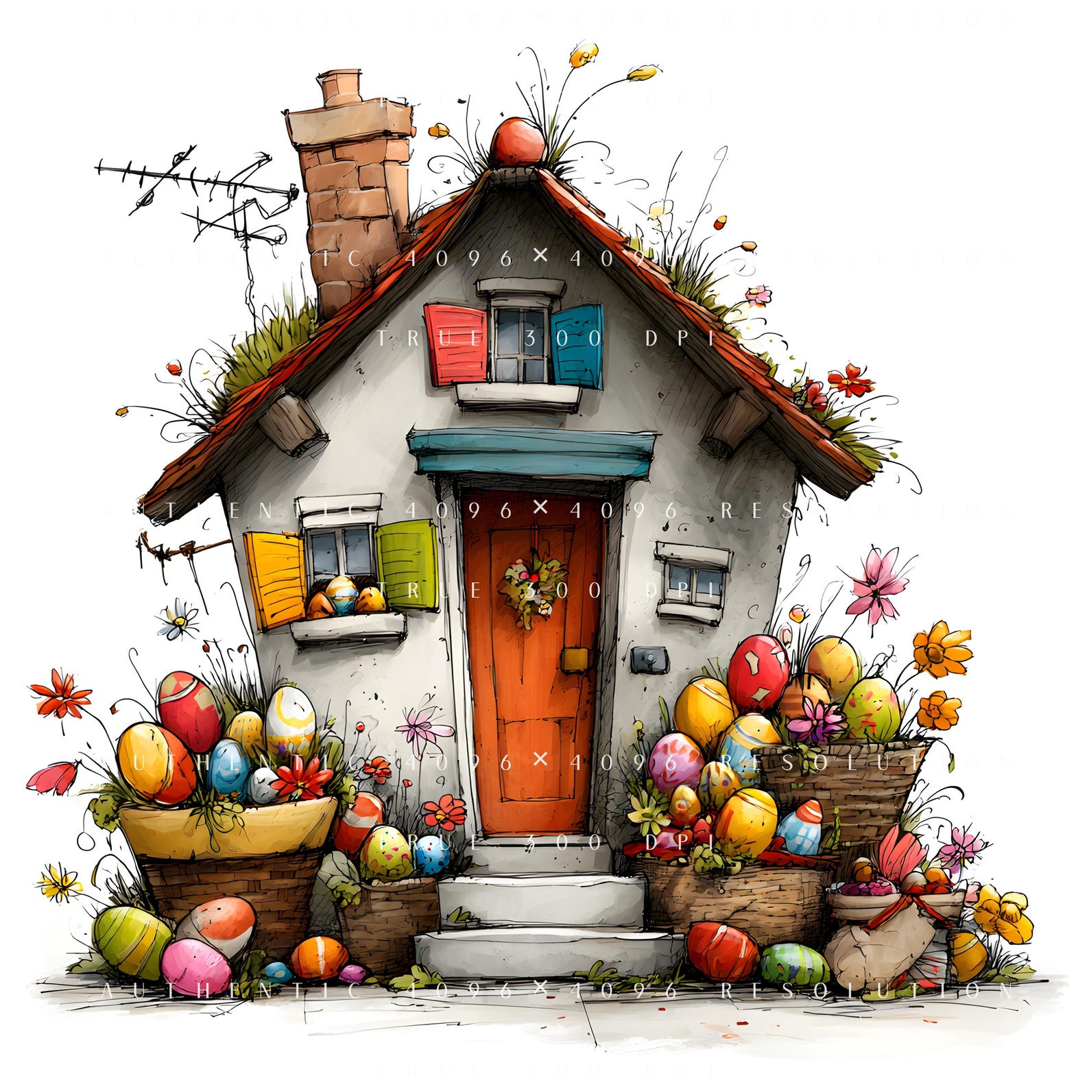 18 Whimsical Quirky Easter House Clipart, Storybook Village, Printable ...