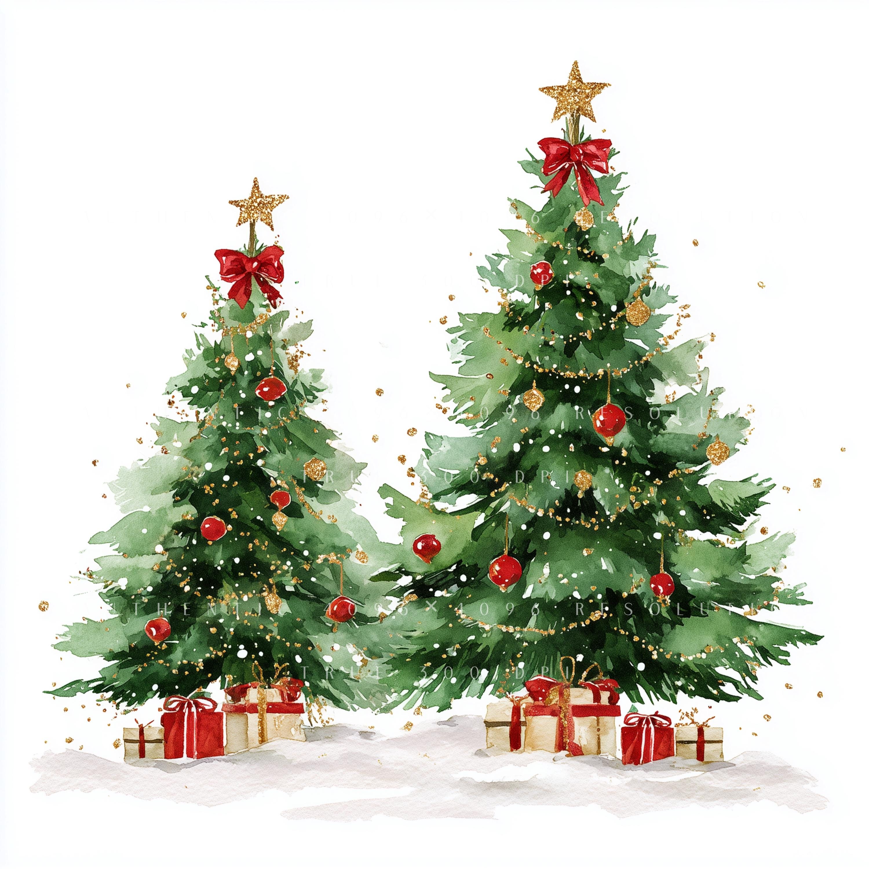 20 Watercolor Christmas Tree Clipart Set, Holiday Art Bundle (20 Jpgs ...